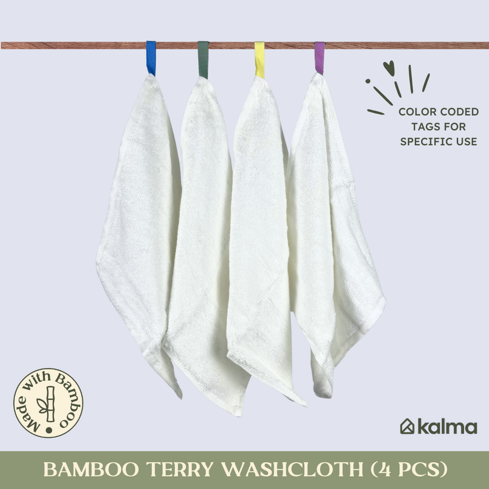 Kalma Bamboo Terry Washcloths with Color Coded Tags 4 pcs