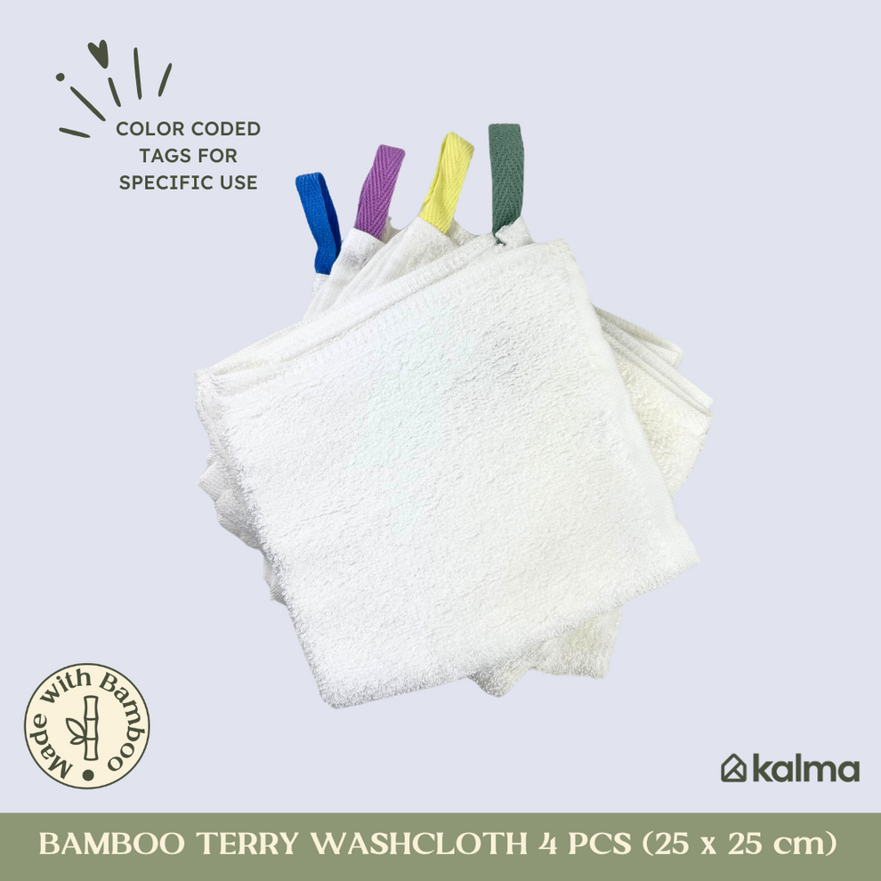 Kalma Bamboo Terry Washcloths with Color Coded Tags 4 pcs